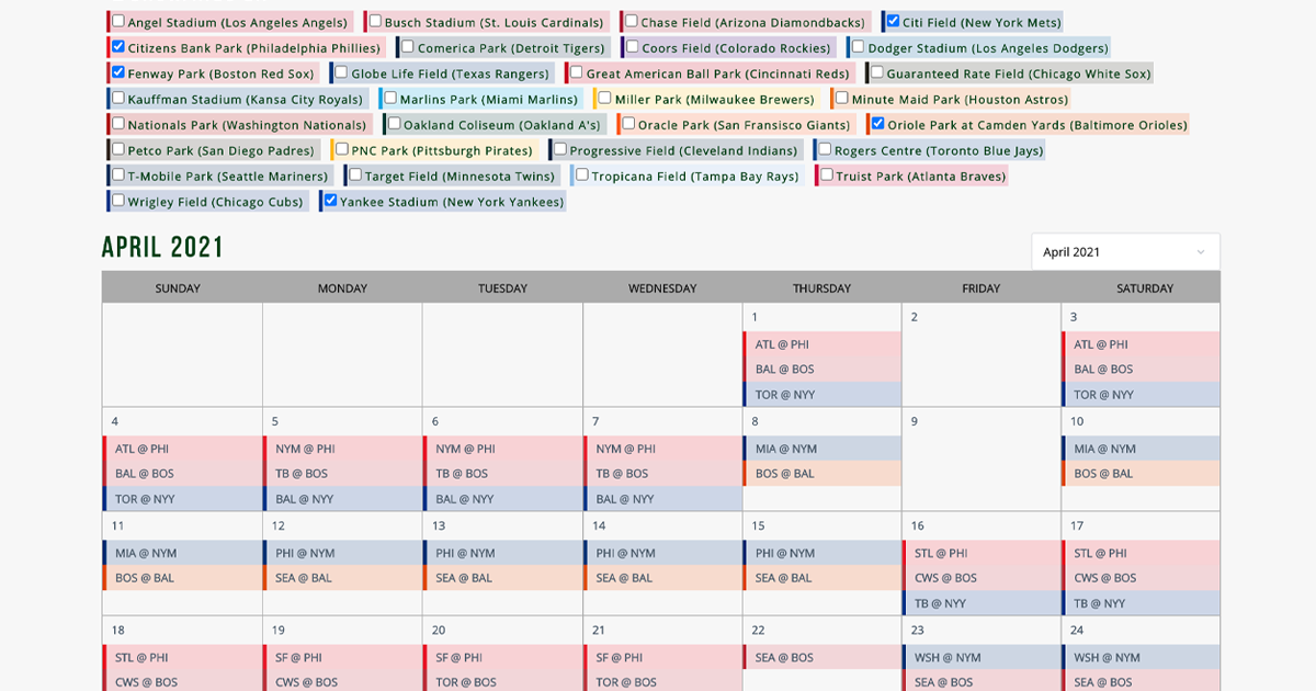 Ballpark Home Stand Schedules | Baseball Bucket List